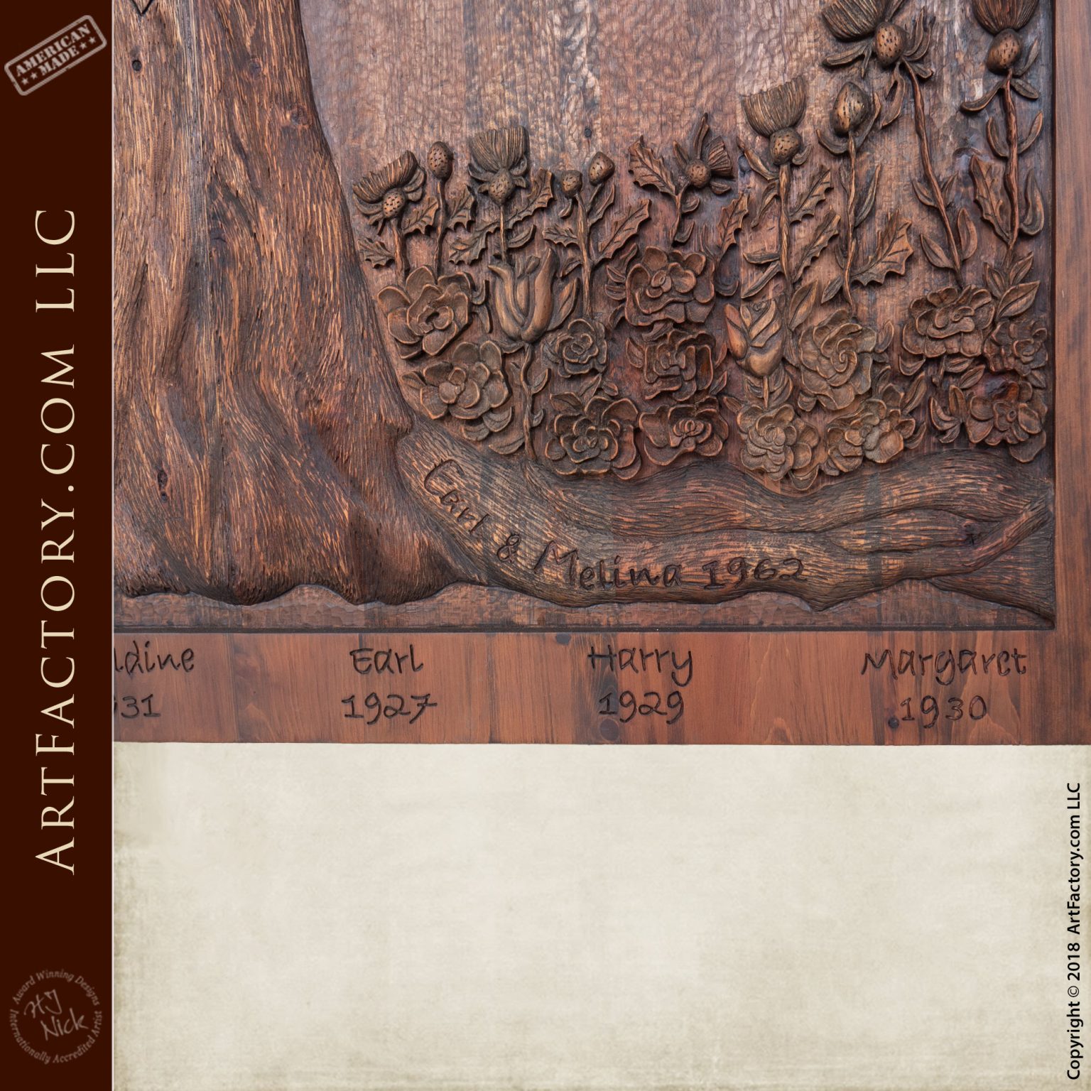 Apple Tree Wall Panel: Custom Hand Carved Wood Family Tree