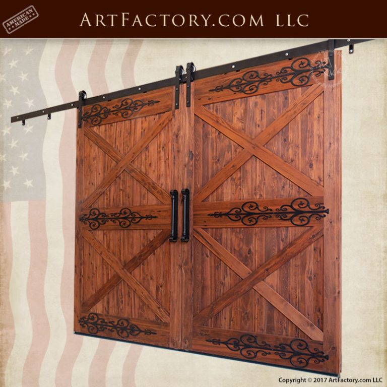 Wooden Sliding Barn Door: Custom Hand Forged Iron Hinge Straps