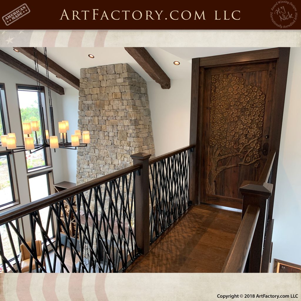 Apple Blossom Carved Door: Fine Art Craftsman Custom Entrance