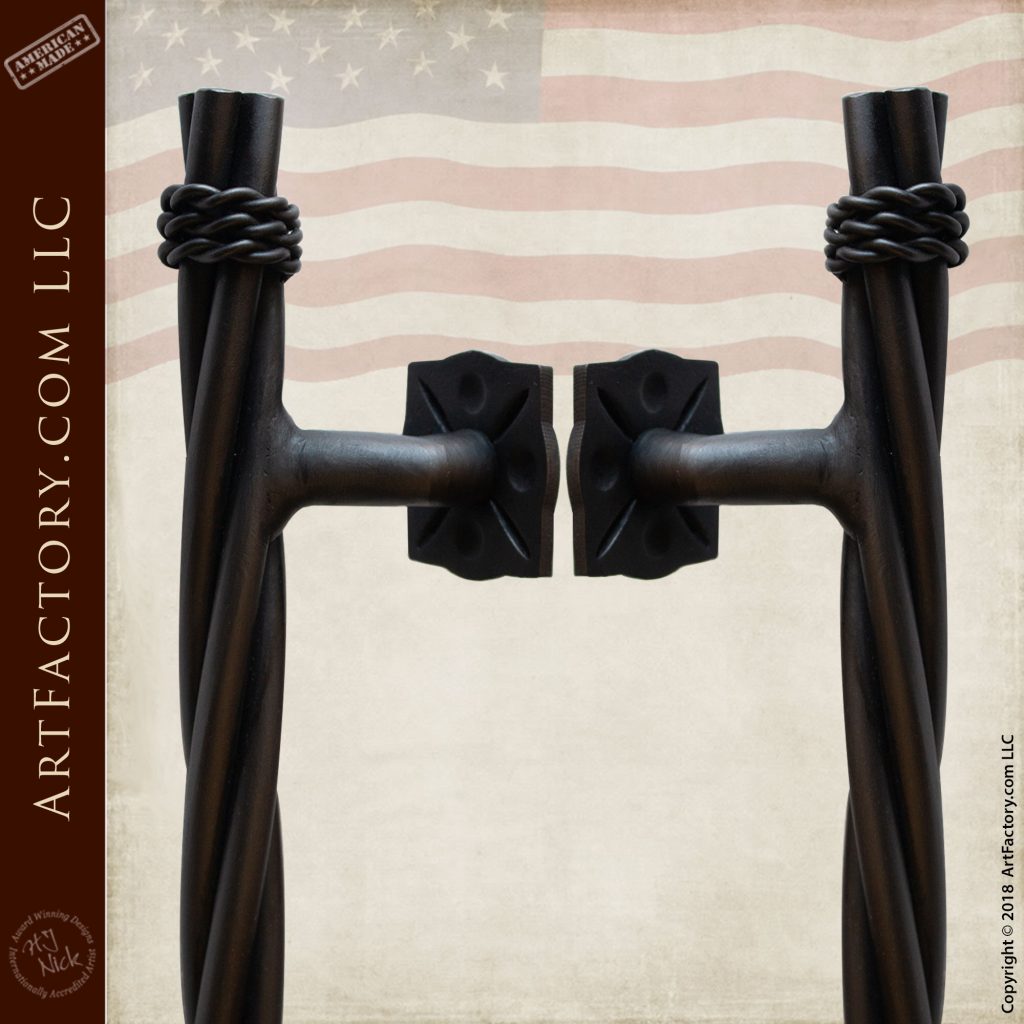 Long Twist Door Pulls: Solid Blacksmith Hand Forged Wrought Iron