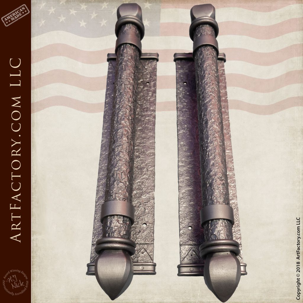 Textured Spear Door Pulls: Custom Hand Hammered Backplates