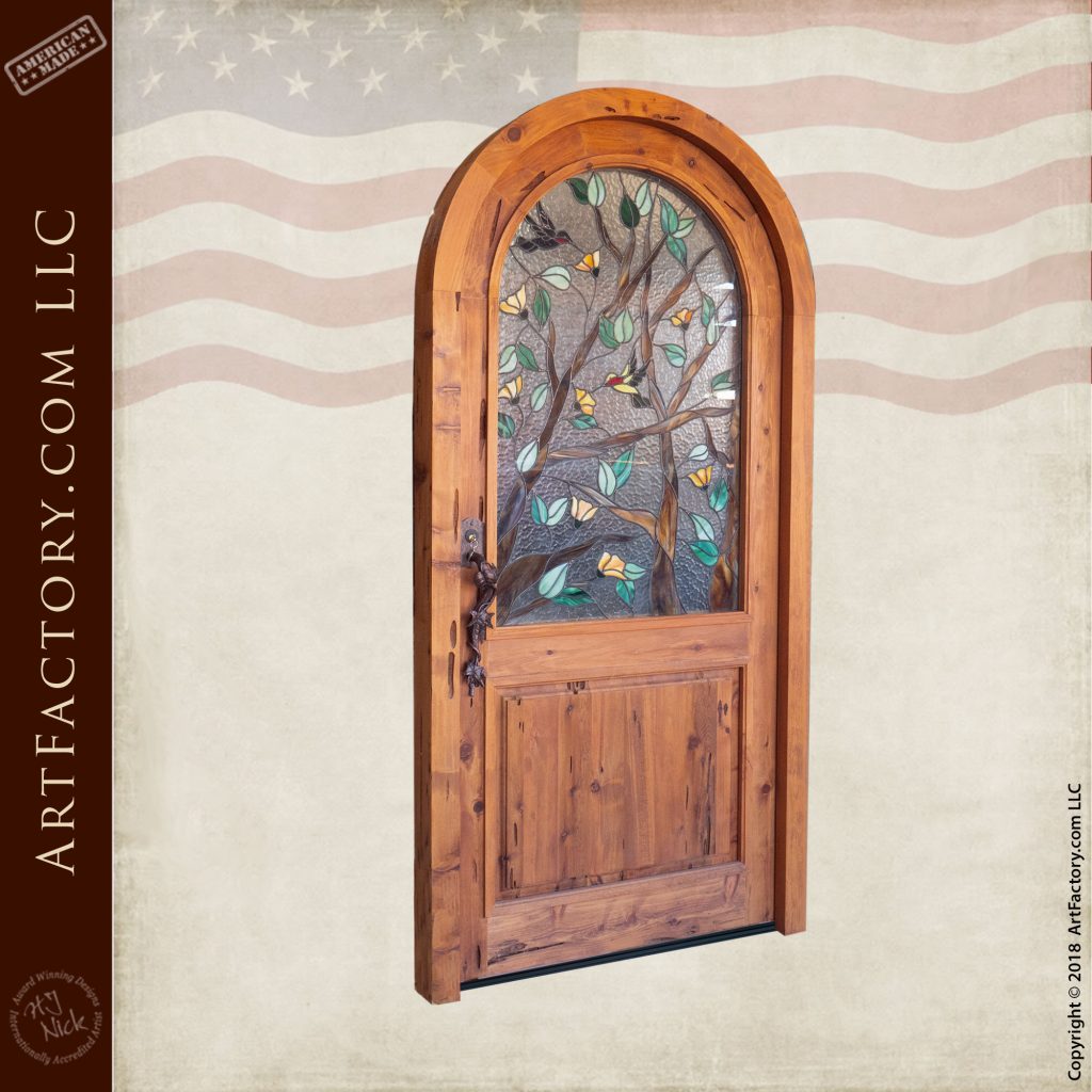 Humming Bird Stained Glass Door: Custom Removable Panel