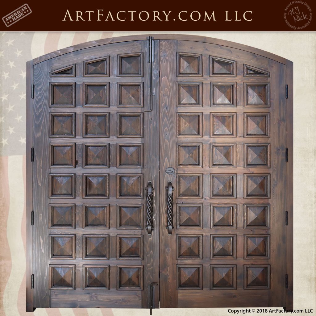 Custom Pyramid Panel Entrance: Solid Wood Double Doors