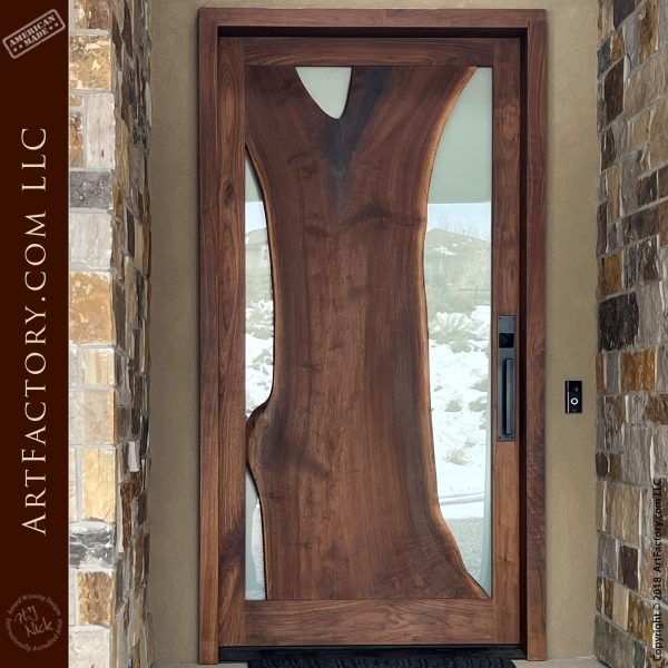 Tree Slab Front Door: Custom Solid Wood With Hand Cut Glass
