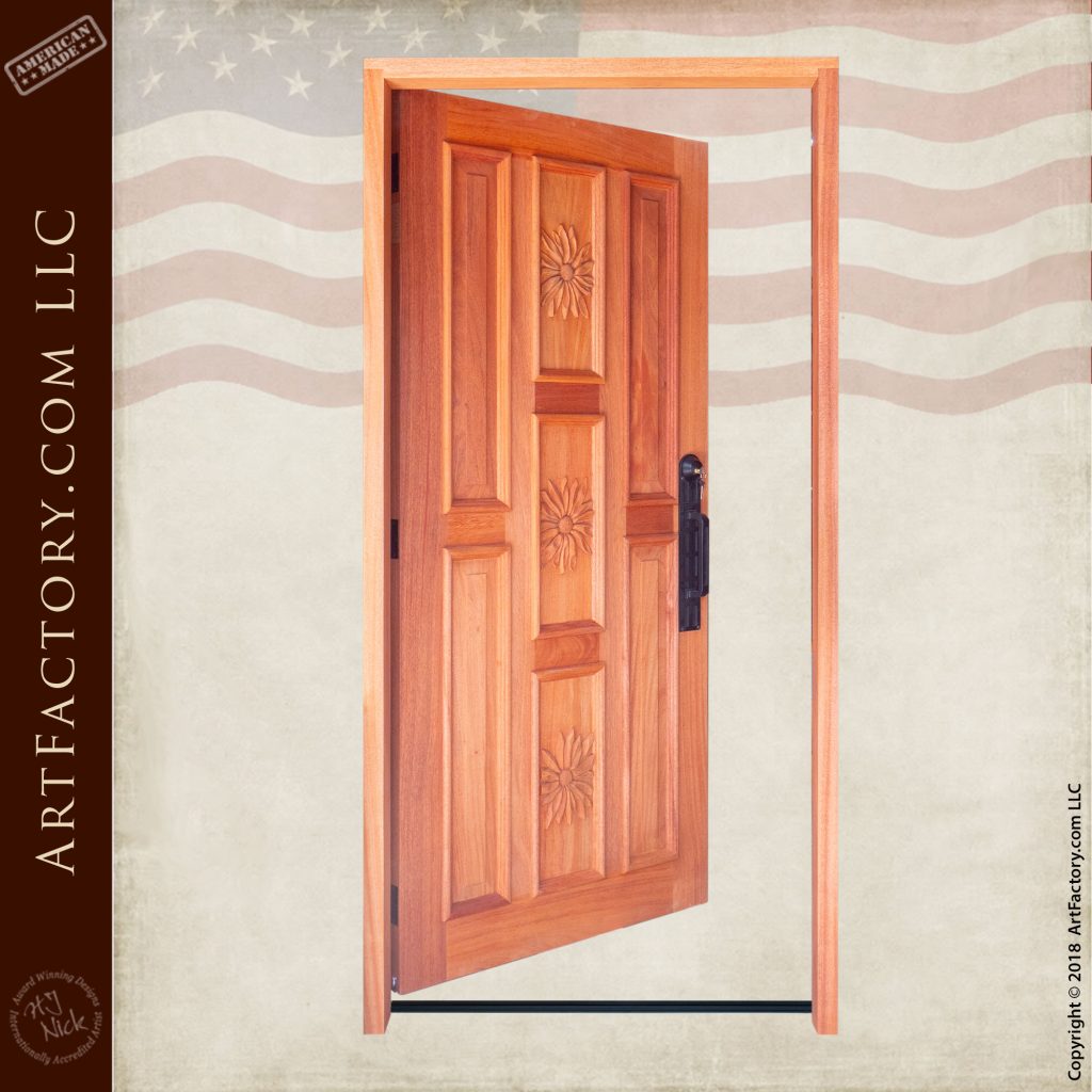 Custom Mahogany Carved Door: Fine Art Daisy Wood Carving
