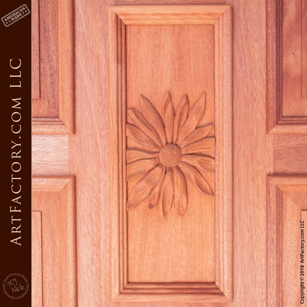Custom Mahogany Carved Door: Fine Art Daisy Wood Carving