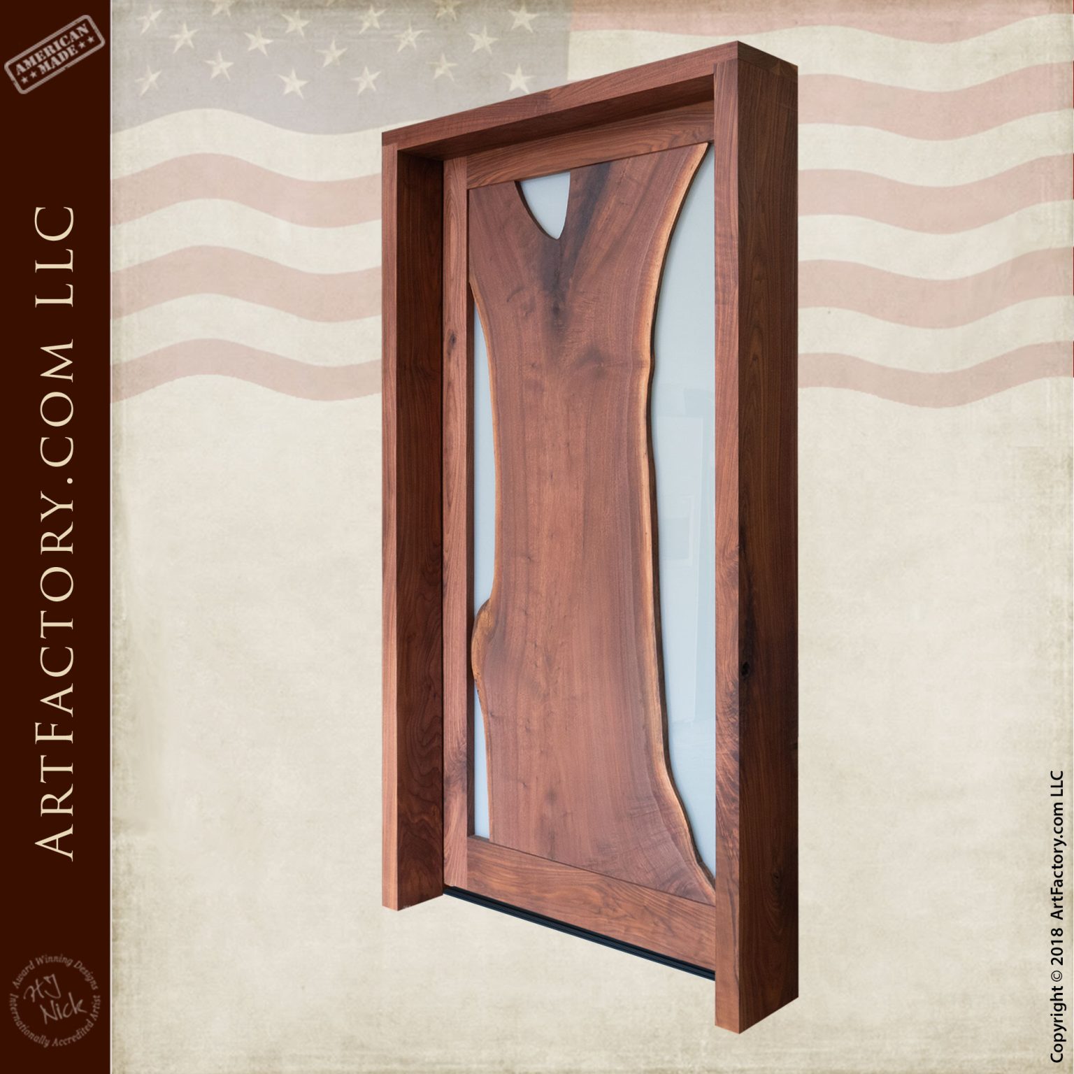 Tree Slab Front Door: Custom Solid Wood With Hand Cut Glass