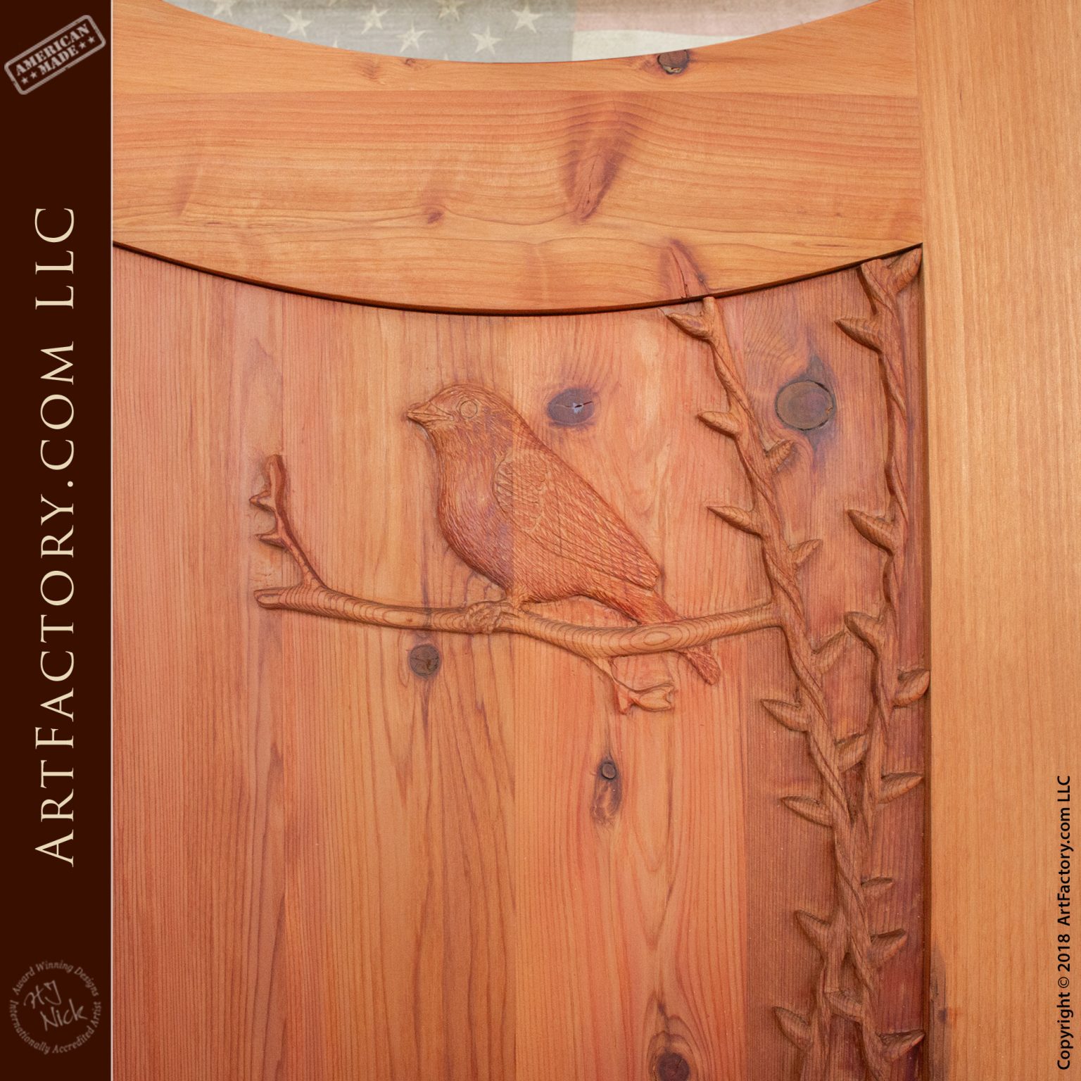 Custom Sparrow Carved Garden Gate: Solid Wood With Wave Top