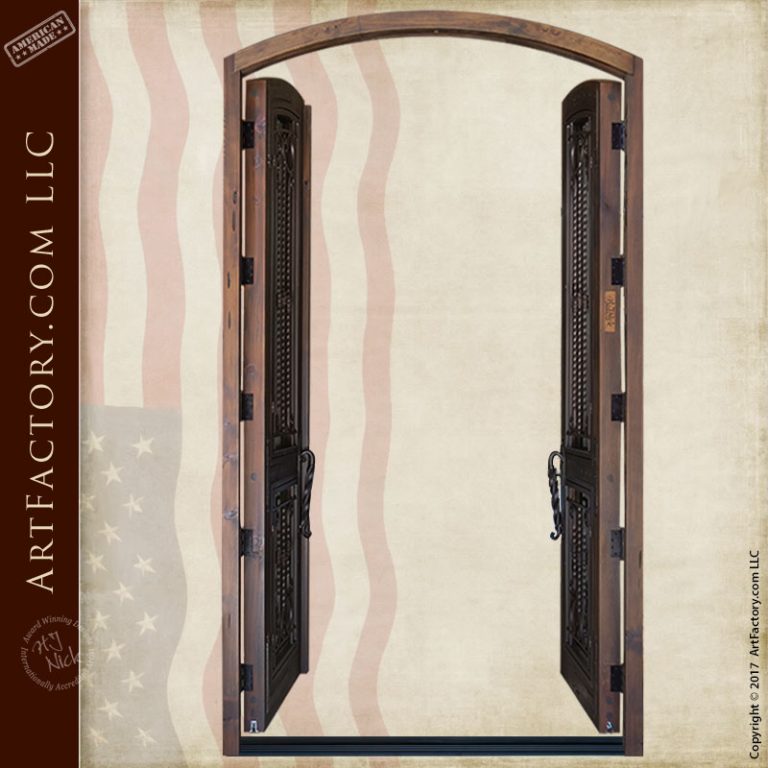 Semi-Arched Front Door: Elegant Hand Forged Iron Grills