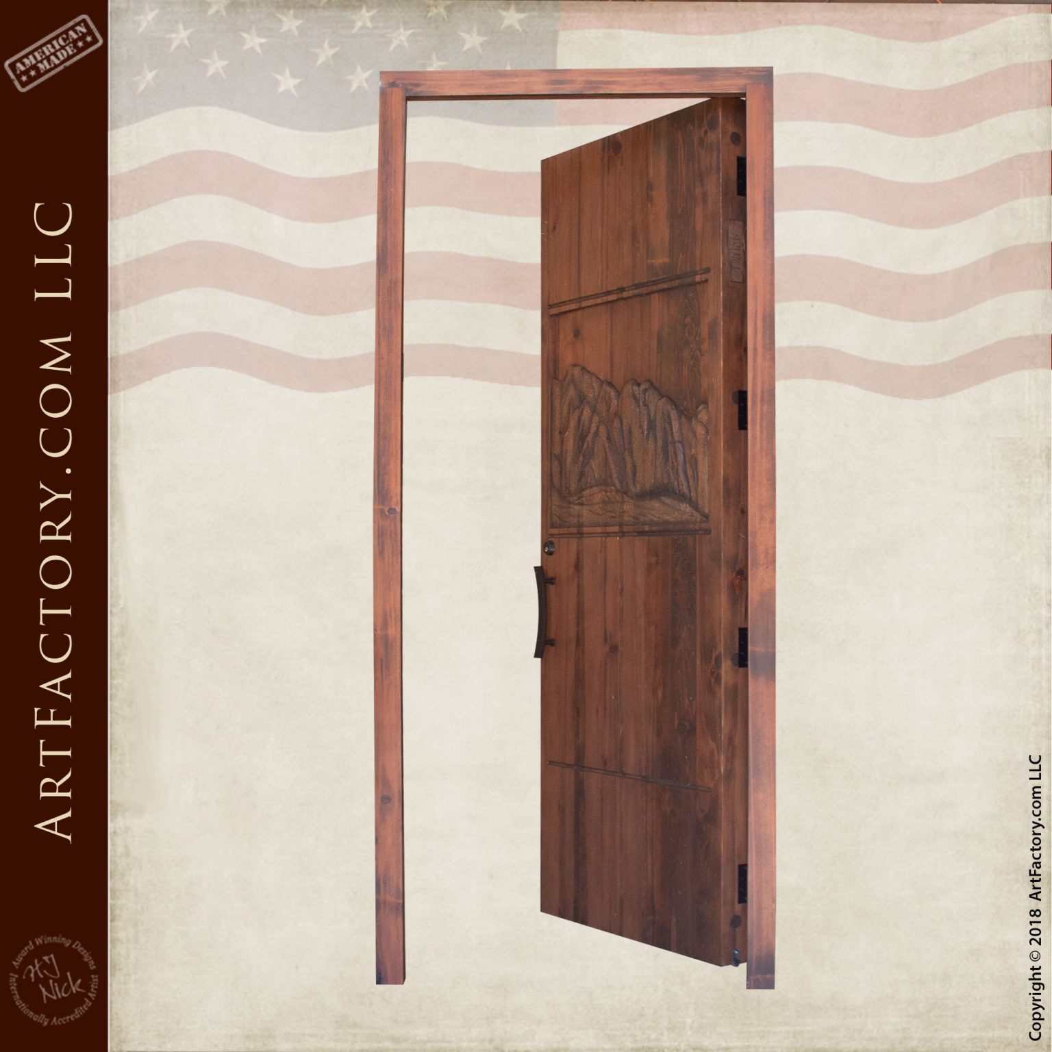 Mountain Carved Front Door: Custom Handmade From Solid Wood
