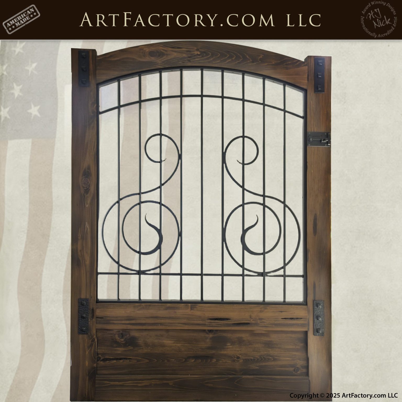 Solid Wood Gates: With Hand Forged Wrought Iron Hardware