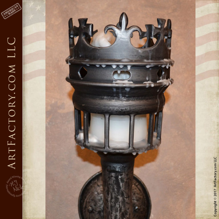 Custom Crown Torch Sconce - Medieval Castle Inspired Wall Lighting