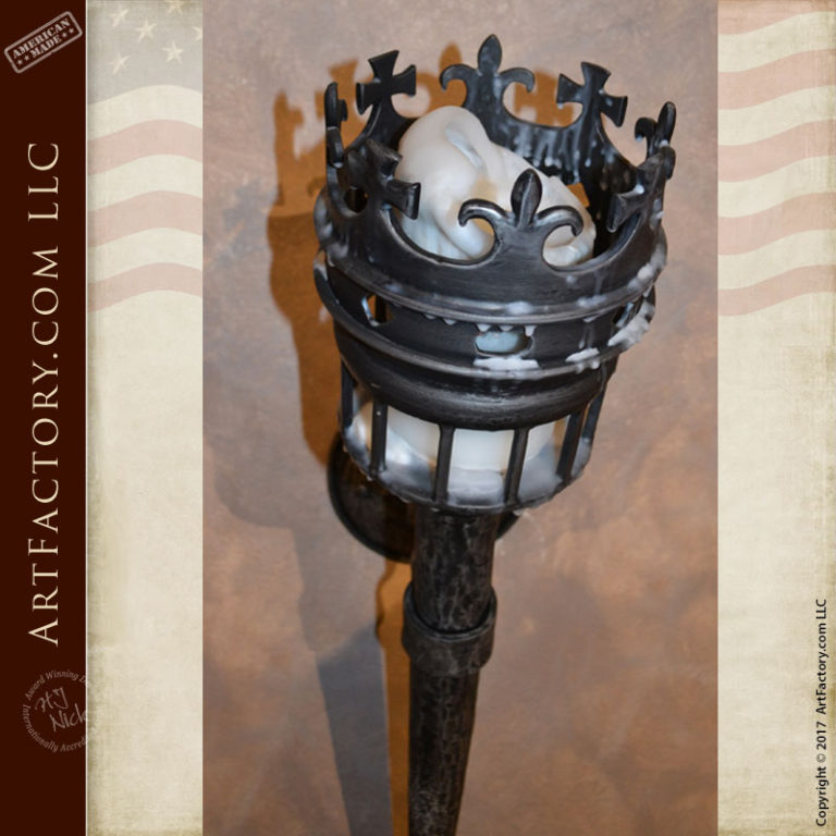Custom Crown Torch Sconce - Medieval Castle Inspired Wall Lighting