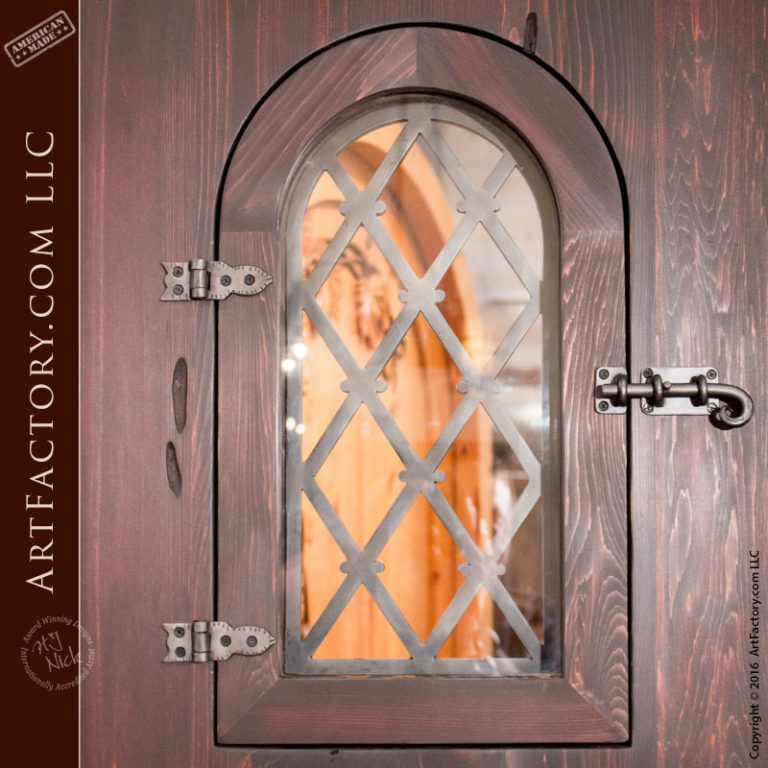 Handcrafted Doors - Arched Gothic Door with Decorative Iron Accents