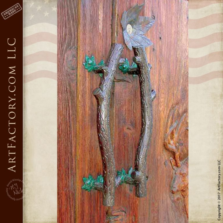 Apple Branch Door Pull: Custom Iron Hand Forged By Master Blacksmiths